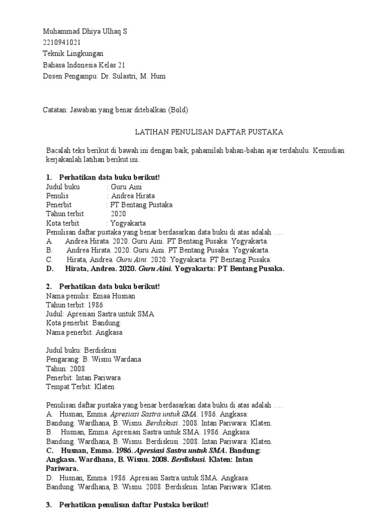 Bahan Ajar Bindo T15 Dan Latihan T15 Penulisan Kepustakaan | PDF