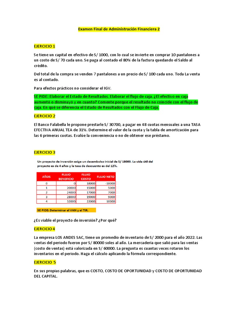 Examen Final de Administracion Financiera | PDF | Negocios | Finanzas y ...