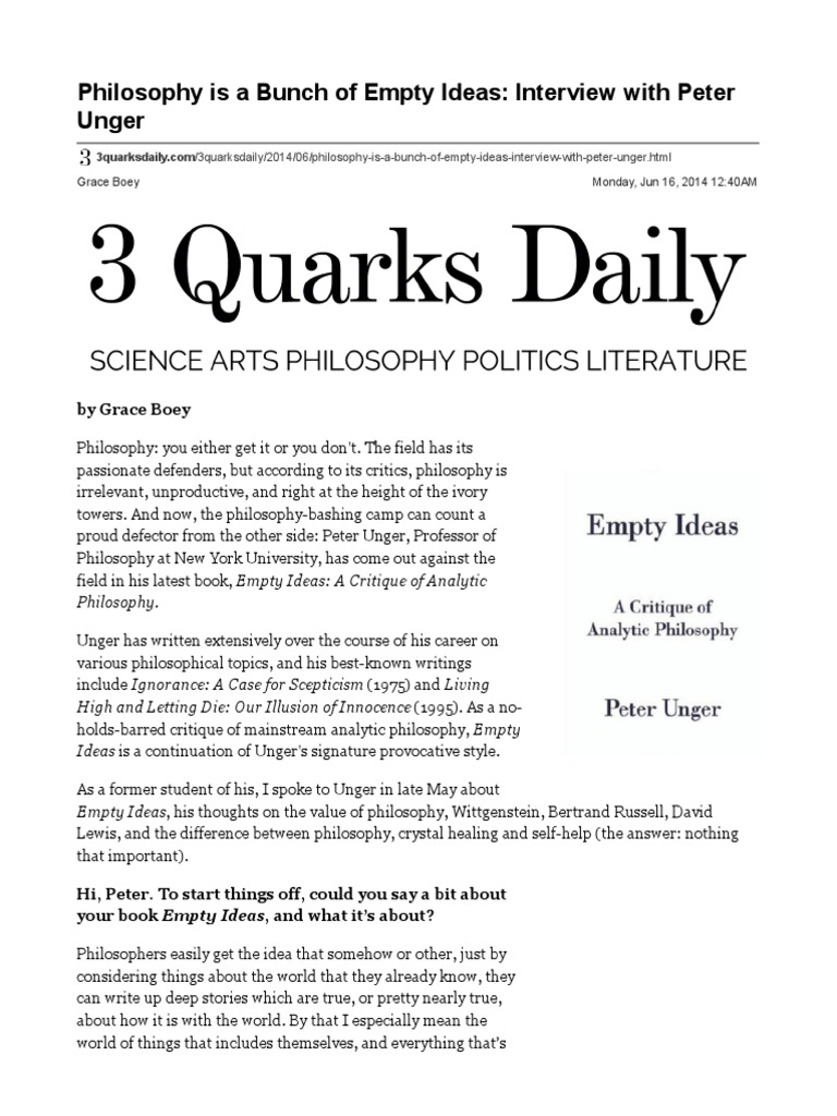 Peter Unger Interview: Philosophy is Empty Ideas | PDF | Ludwig ...