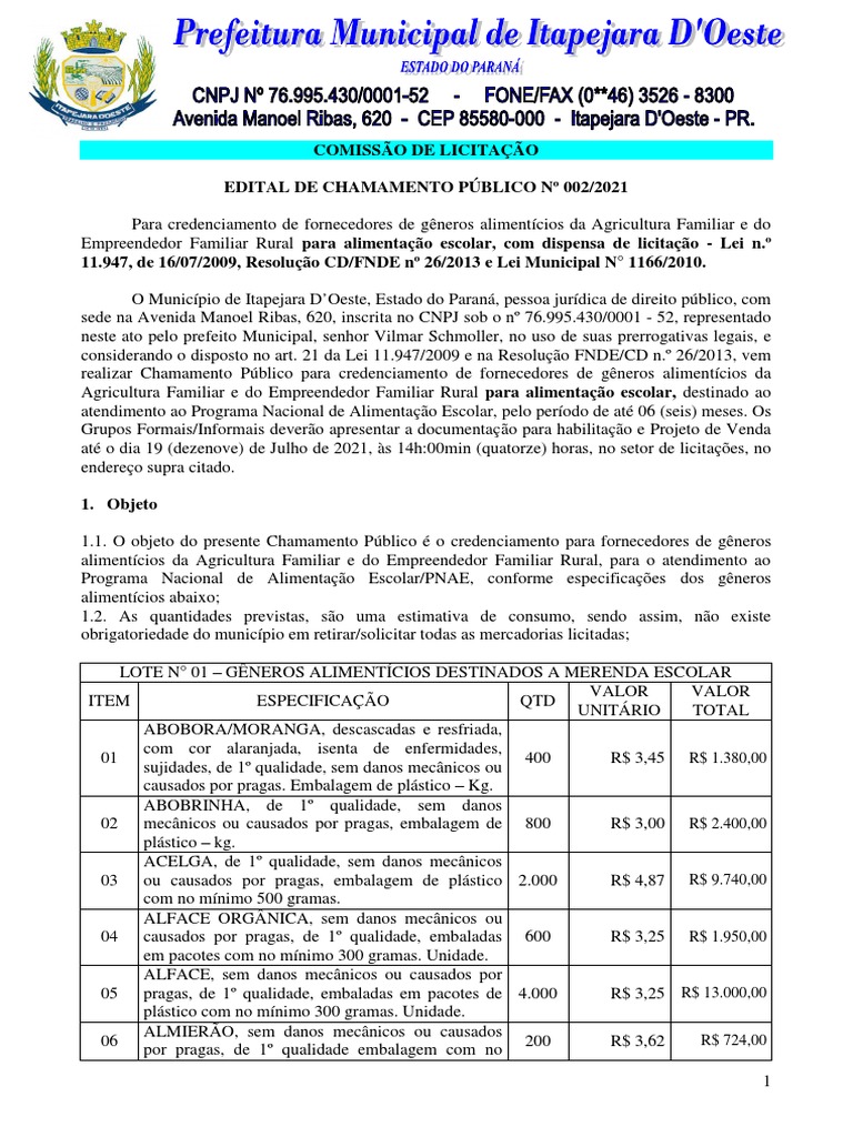 Edital Chamamento Publico 002.2021 Retificado | PDF