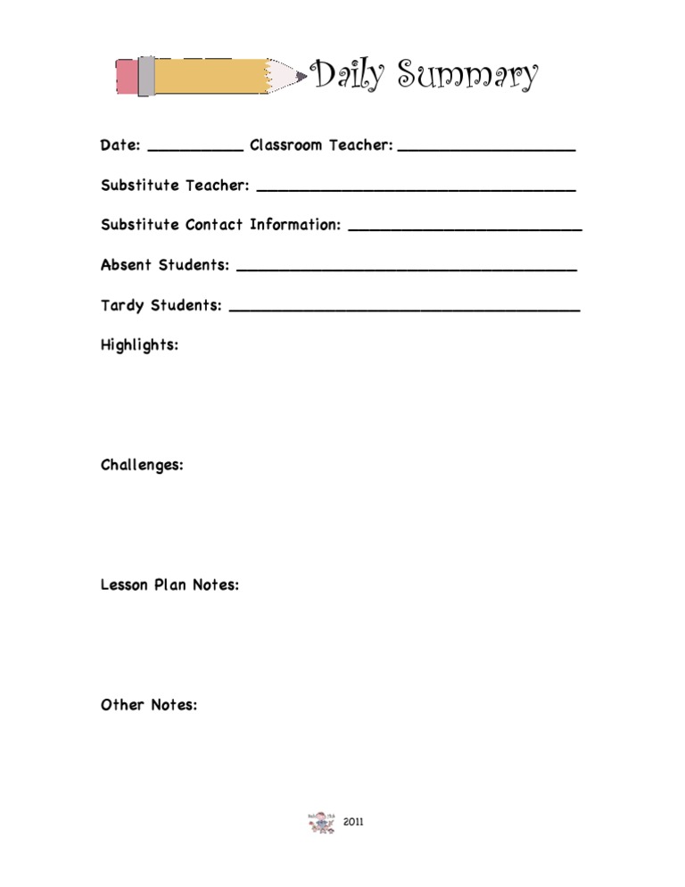 Daily Classroom Summary Template | PDF