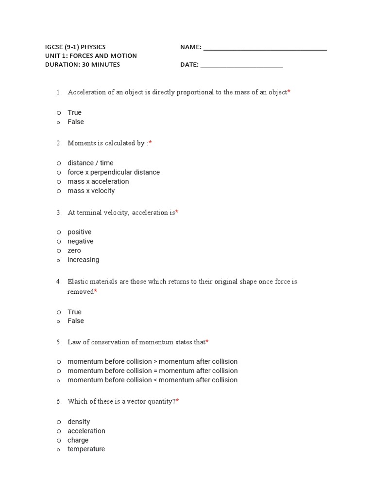 Unit 1 MCQ Igcse | PDF