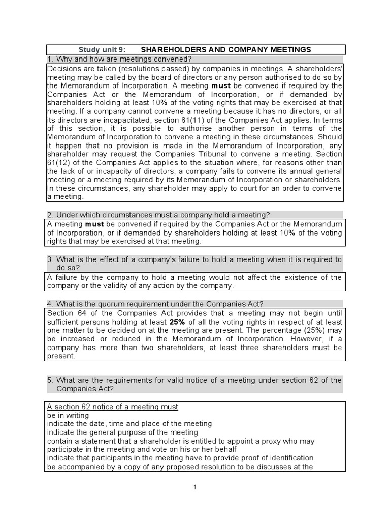 Study Unit 9 Discussion Questions and Answers | PDF | Proxy Voting | Quorum