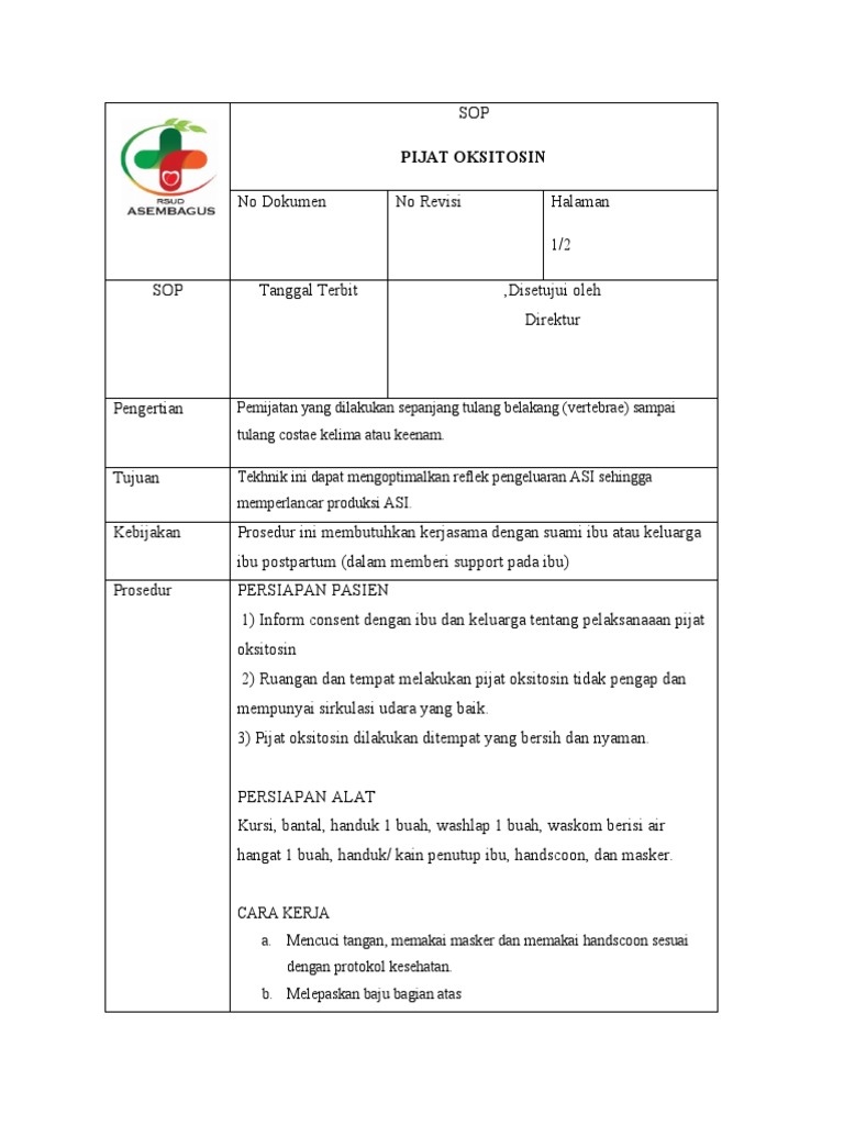 SOP Pijat Oksitosin untuk ASI | PDF