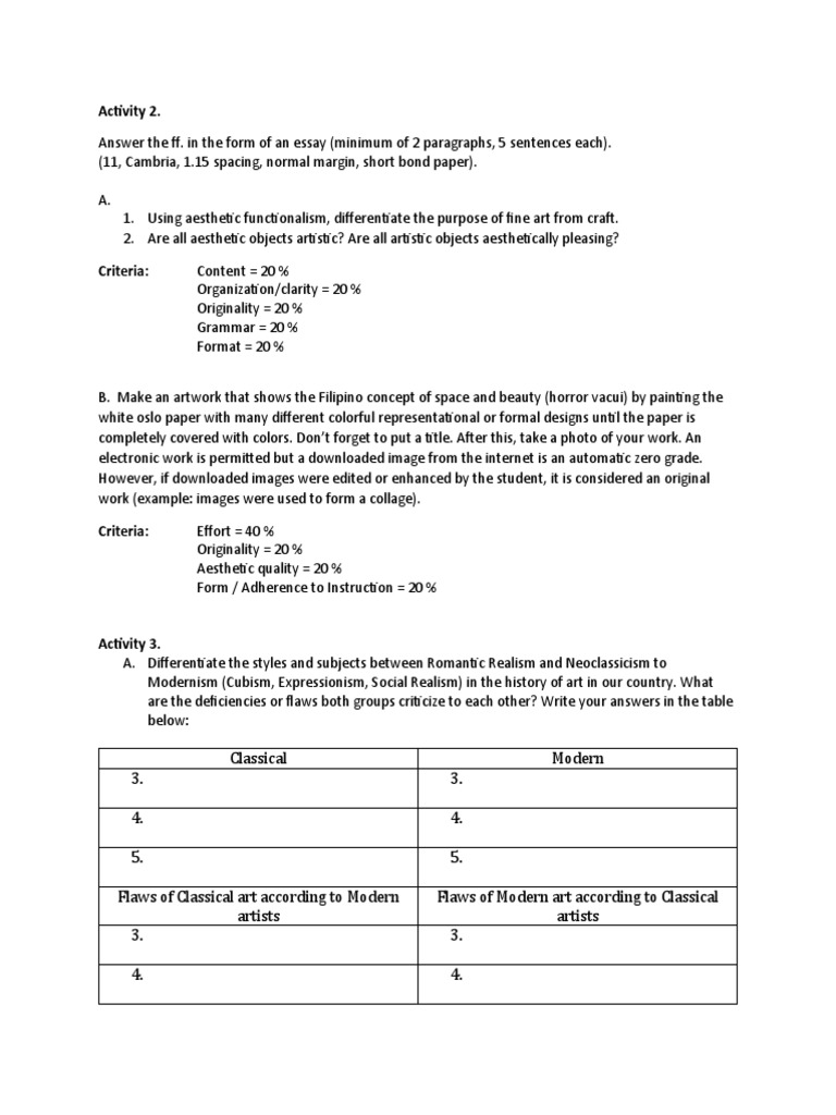 Art Appreciation Task Pdf Aesthetics Paintings