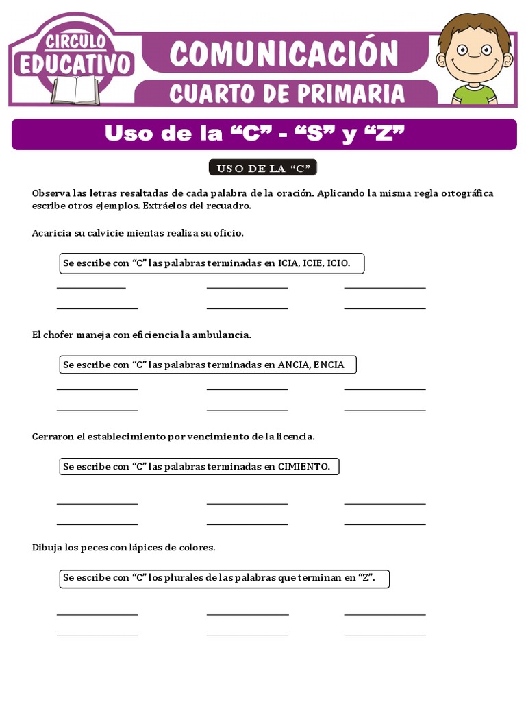 Reglas ortográficas sobre el uso de las letras "C", "Z" y "S | PDF