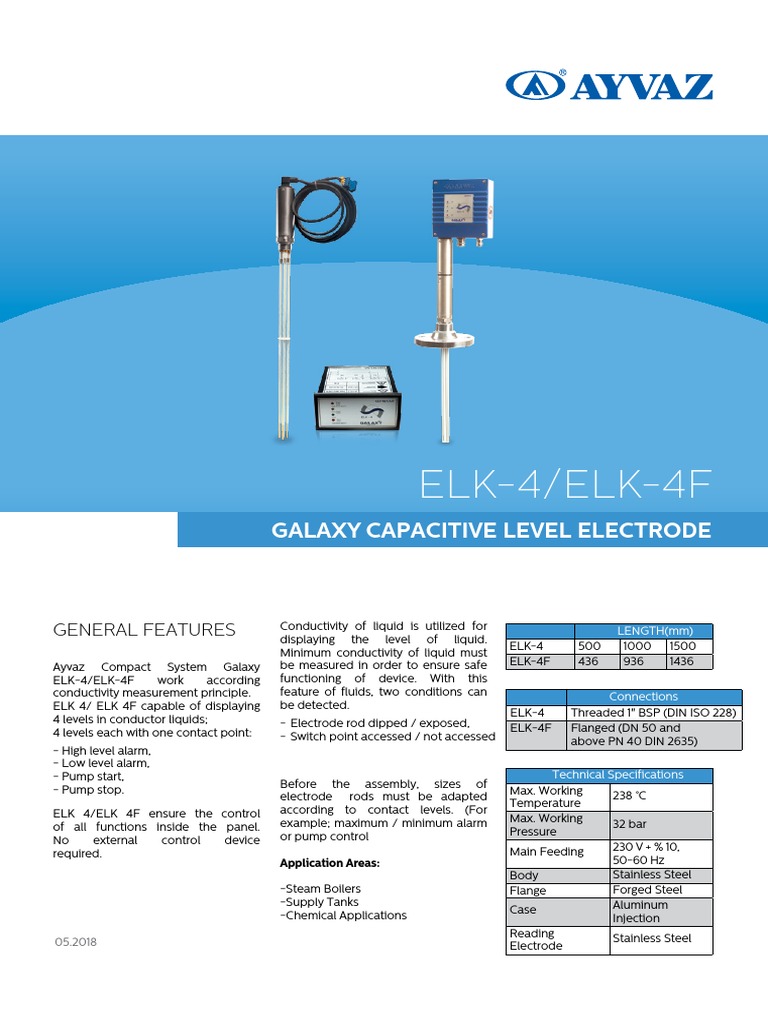 Ayvaz ELK 4-ELK 4F Capacitive Level Electrode | PDF | Pump | Chemistry