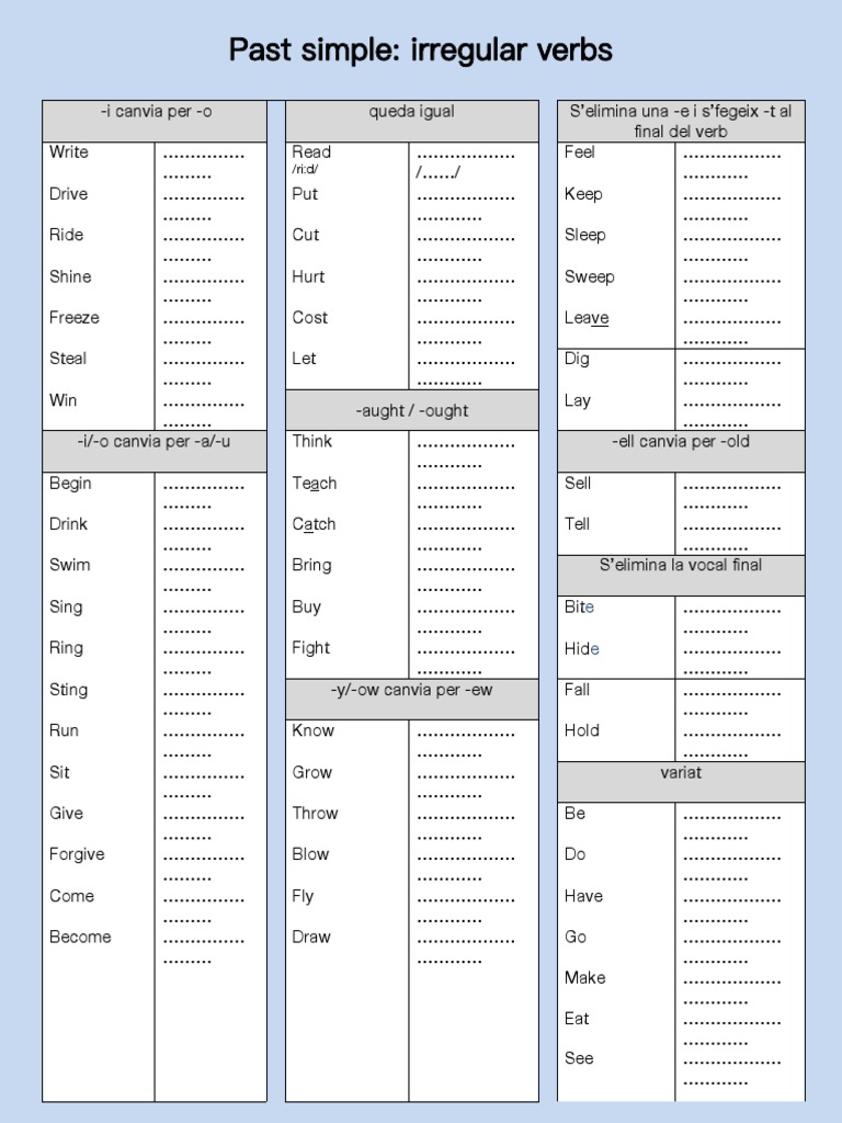 Irregular Verbs Exercise | PDF