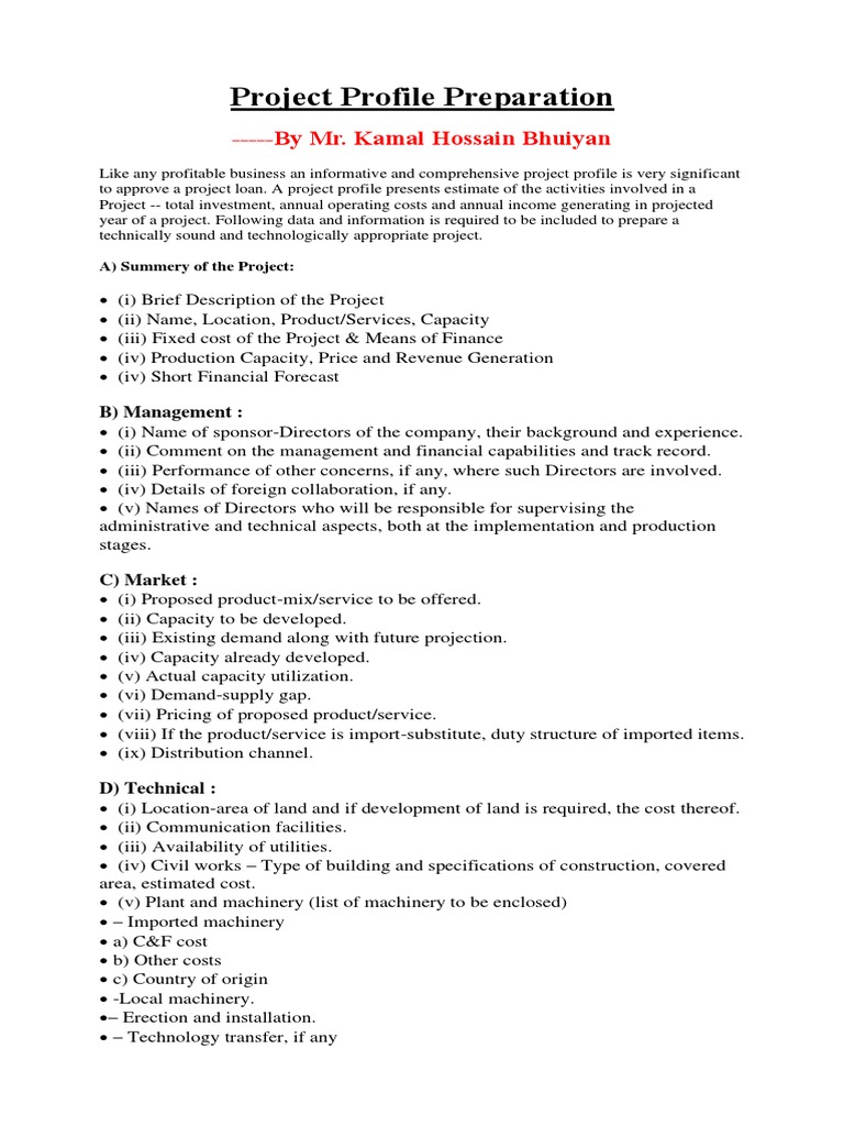 Project Profile Preparation: - by Mr. Kamal Hossain Bhuiyan | PDF ...