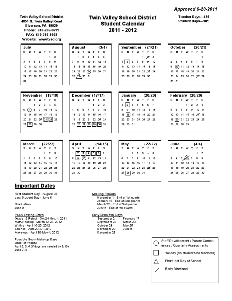 2011-2012 Student Calendar | PDF | Schools