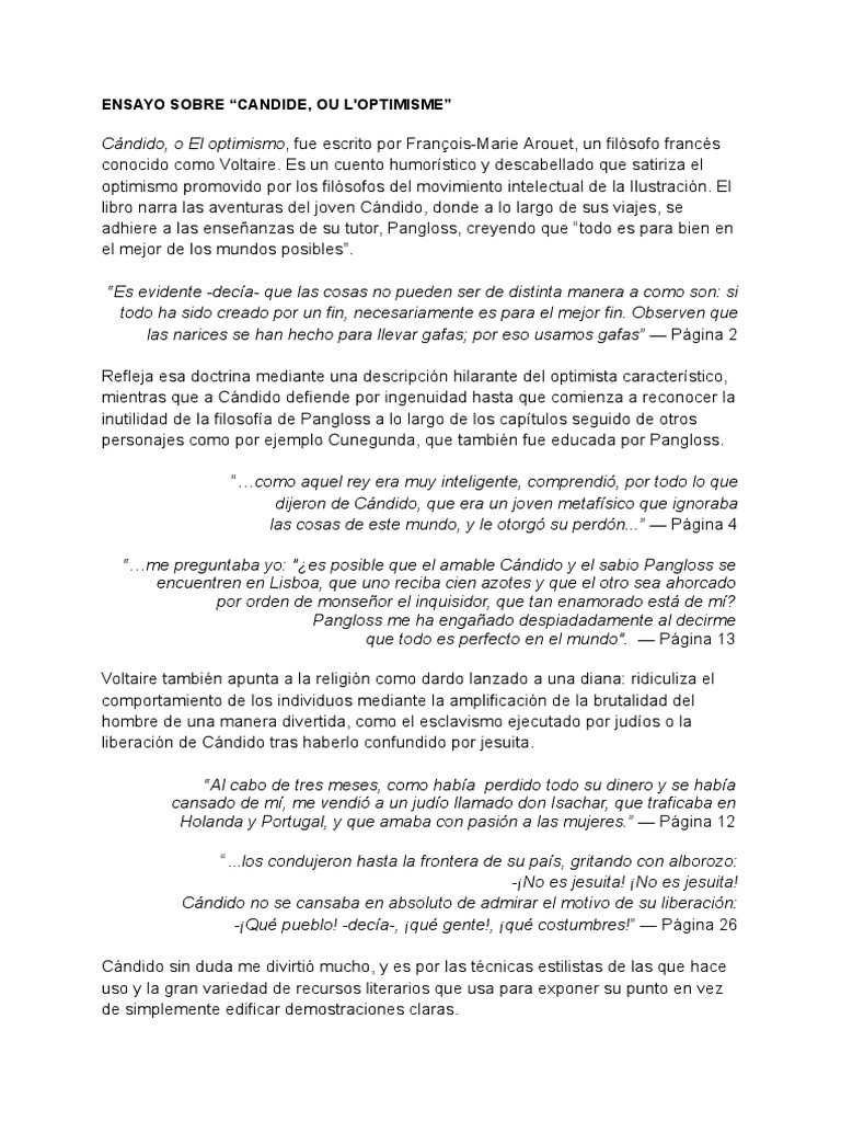 Candide, Voltaire. Essay | PDF | Sincero | Voltaire