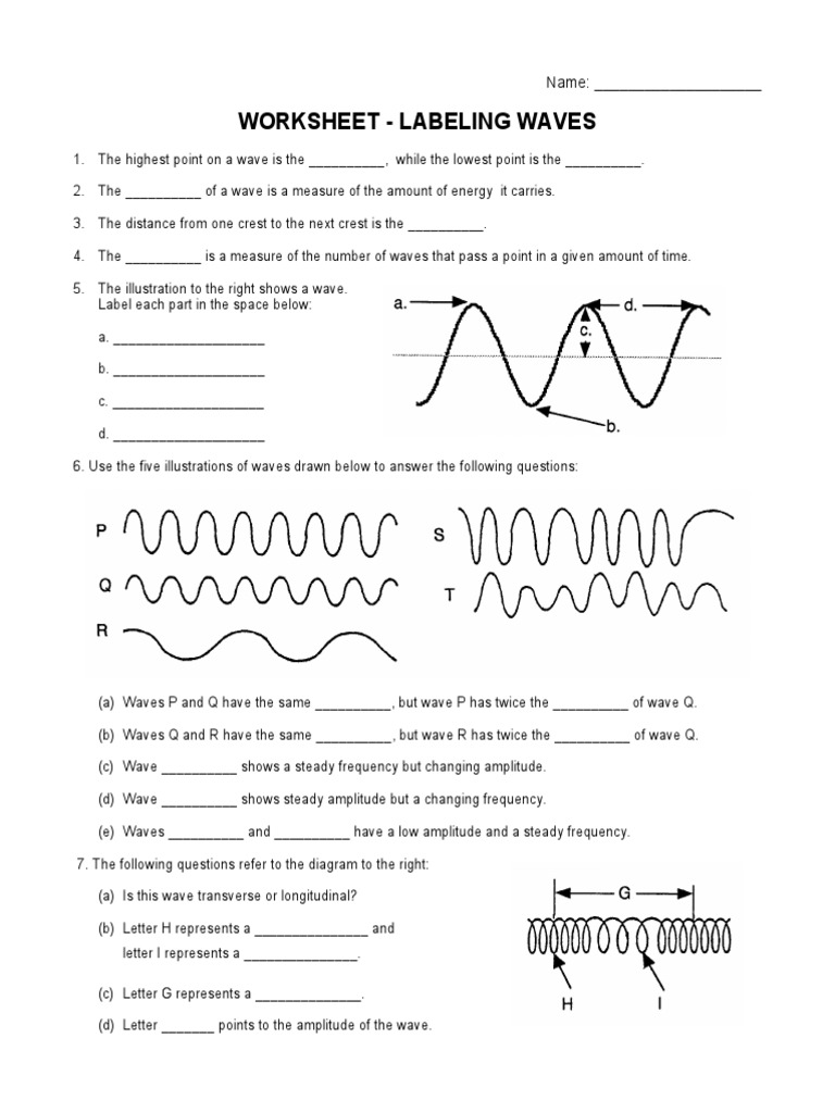 Worksheet - Labeling Waves: Name | PDF | Waves | Wavelength