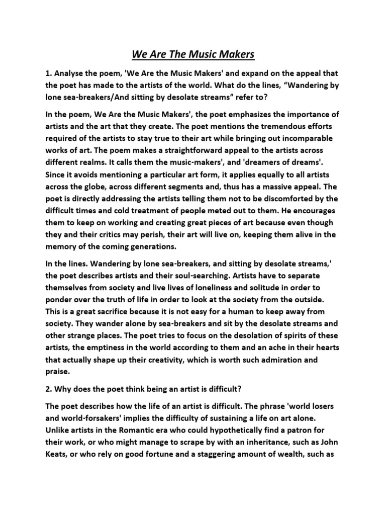 We Are The Music Makers | Download Free PDF | Dream | Poetry
