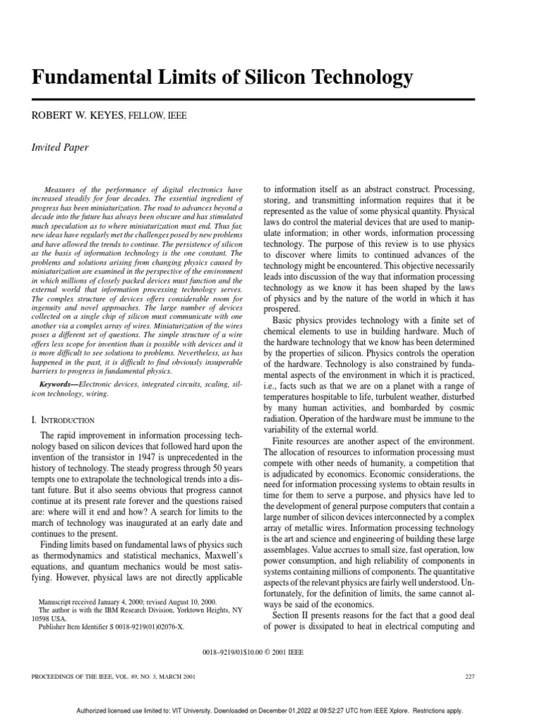 Fundamental Limits of Silicon Technology | PDF