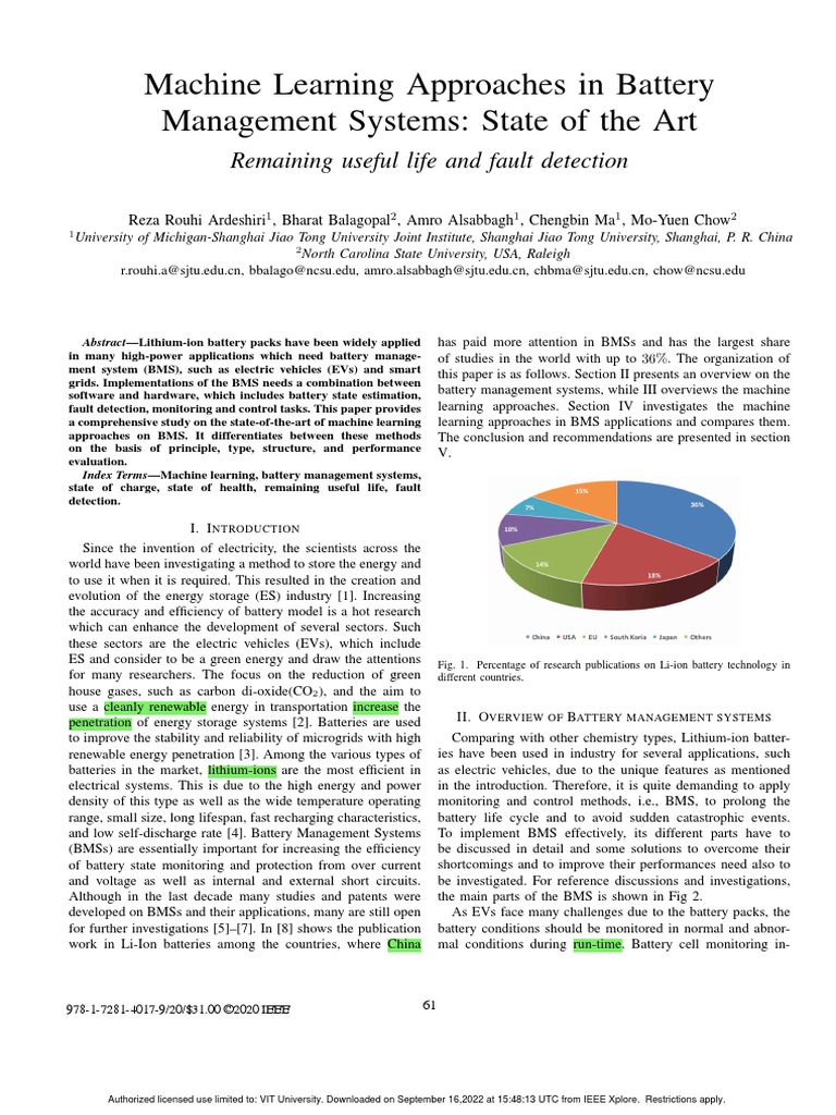 Machine Learning Approaches in Battery Management Systems State of The Art Remaining Useful Life ...