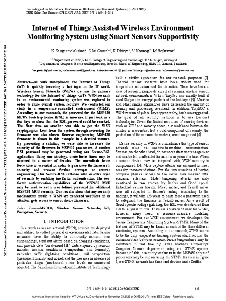 Internet of Things Assisted Wireless Environment Monitoring System Using Smart Sensors ...