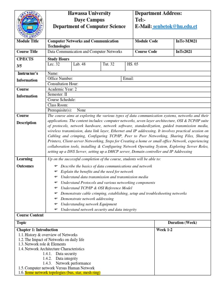 DCCN Cource Outline (Syllabus) | PDF | Computer Network | Osi Model