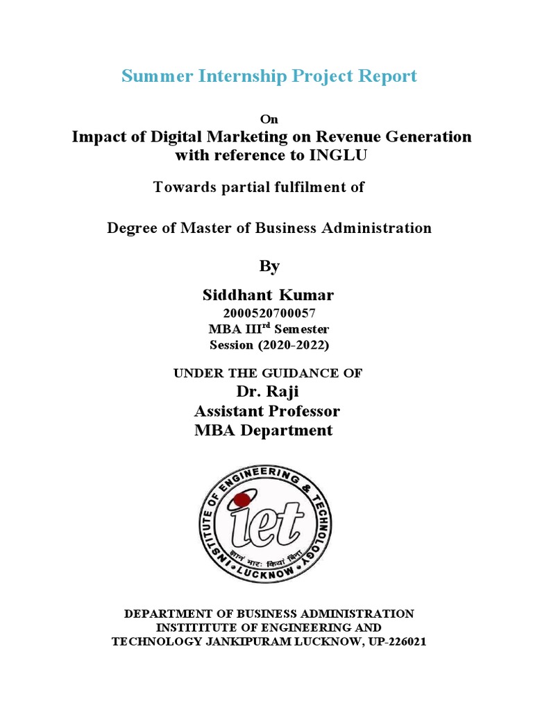 Summer Internship Report (Siddhant Kumar)1-1 | PDF | Digital Marketing ...