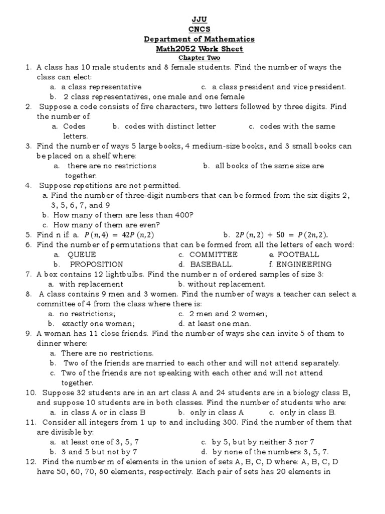 Math2052. Work Sheet 1&2 | Download Free PDF | Standard Deviation ...
