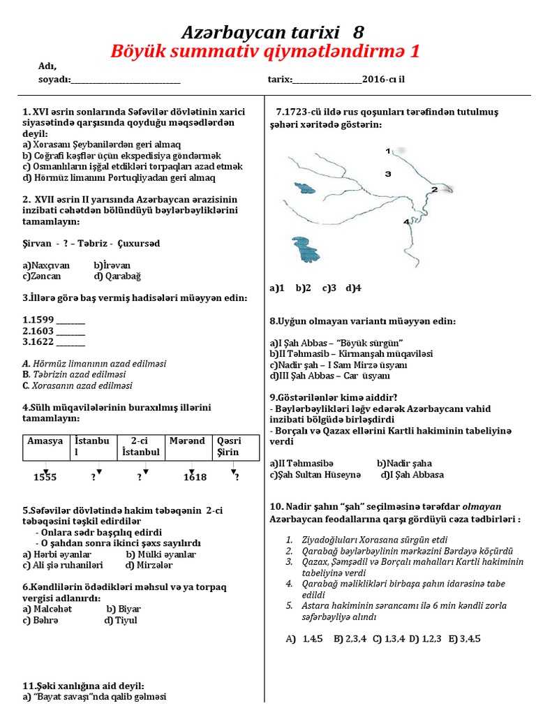 VIII Sinif Az.T - BSQ-1 | PDF