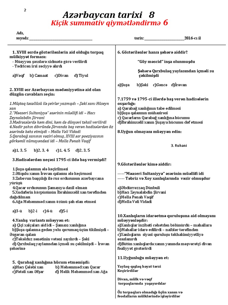 Viii Sinif Az.t - Ksq-6 | PDF