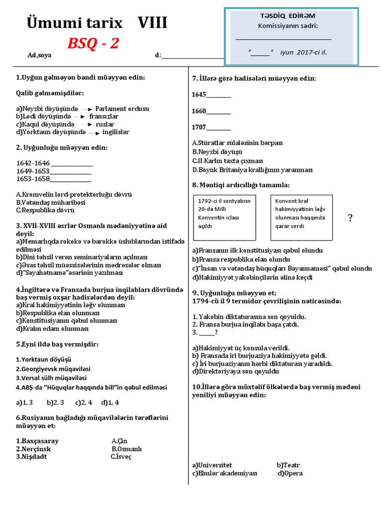 VIII Sinif ÜT-BSQ-2 | PDF