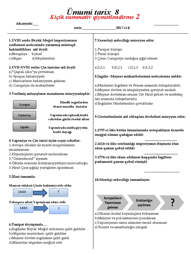 VIII Sinif Umimi Tarix - KSQ - 2 | PDF
