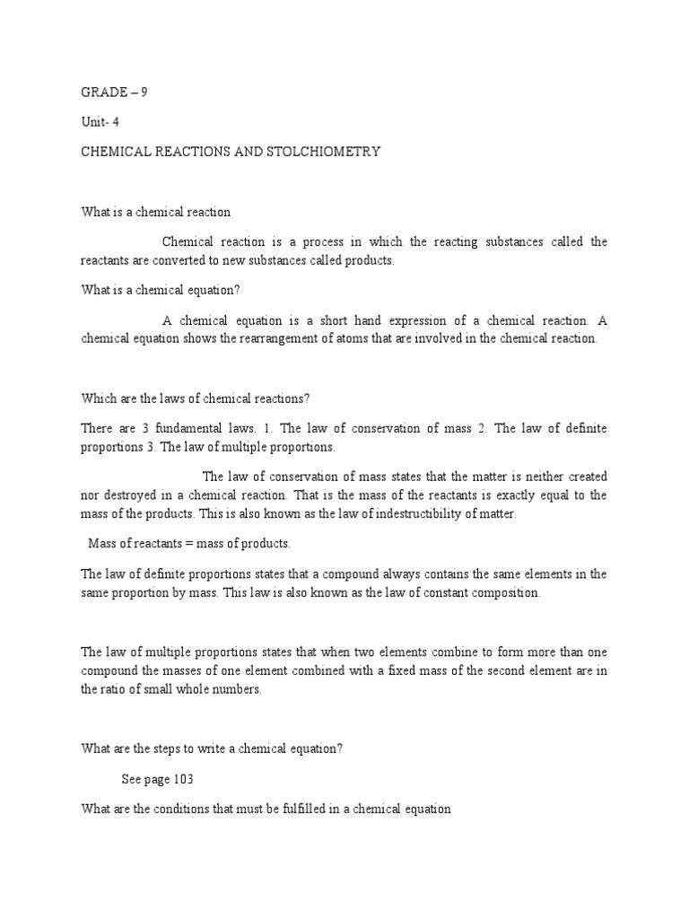 Chem Chap 4 | Descargar gratis PDF | Stoichiometry | Chemical Reactions