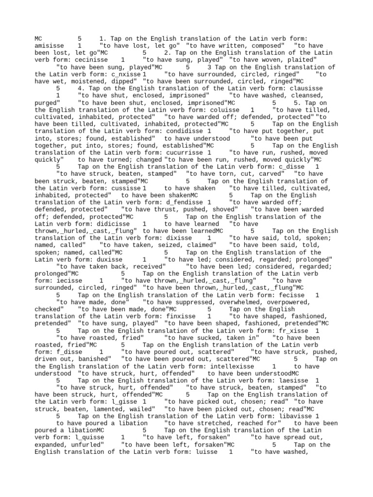 Latin Perfect Infinitive Test | PDF | Foreign Language Studies