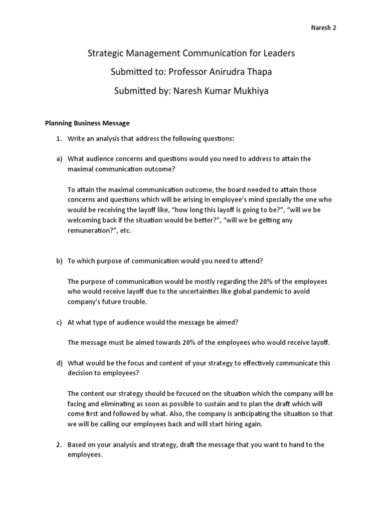 Strategic Management Communication For Leaders Pdf Employment