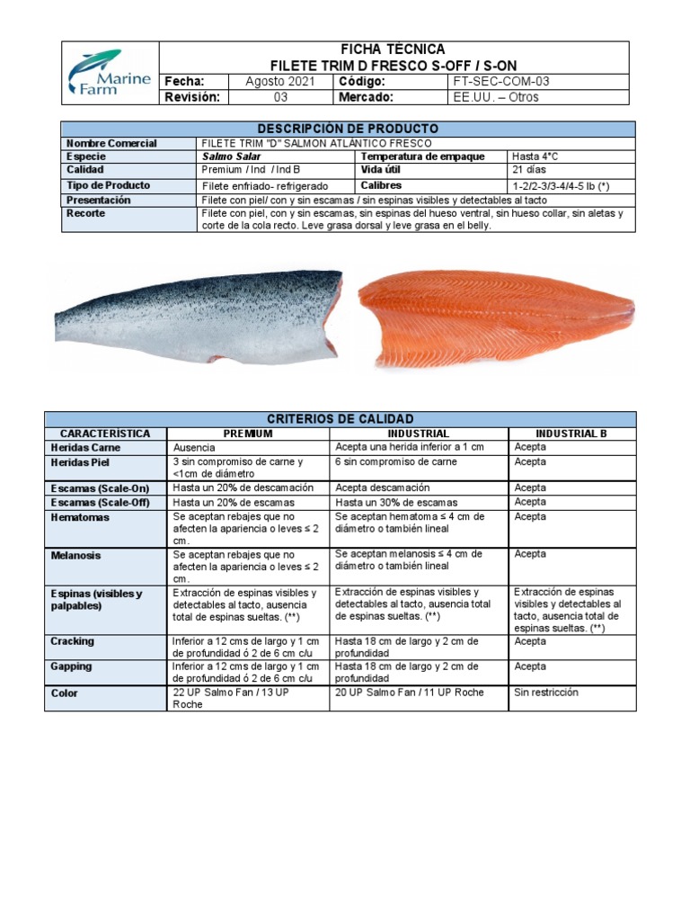 FT-SEC-COM-03 - Ficha Tecnica Filete Trim D S-ON S-OFF Fresco Salar | PDF