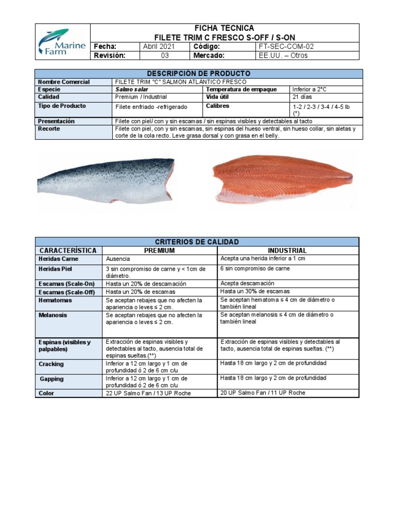 FT-SEC-COM-02 - Ficha Tecnica Filete Trim C S-ON S-OFF Fresco Salar | PDF