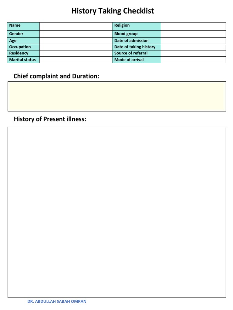 History Taking Checklist. | Download Free PDF | Hypertension | Asthma