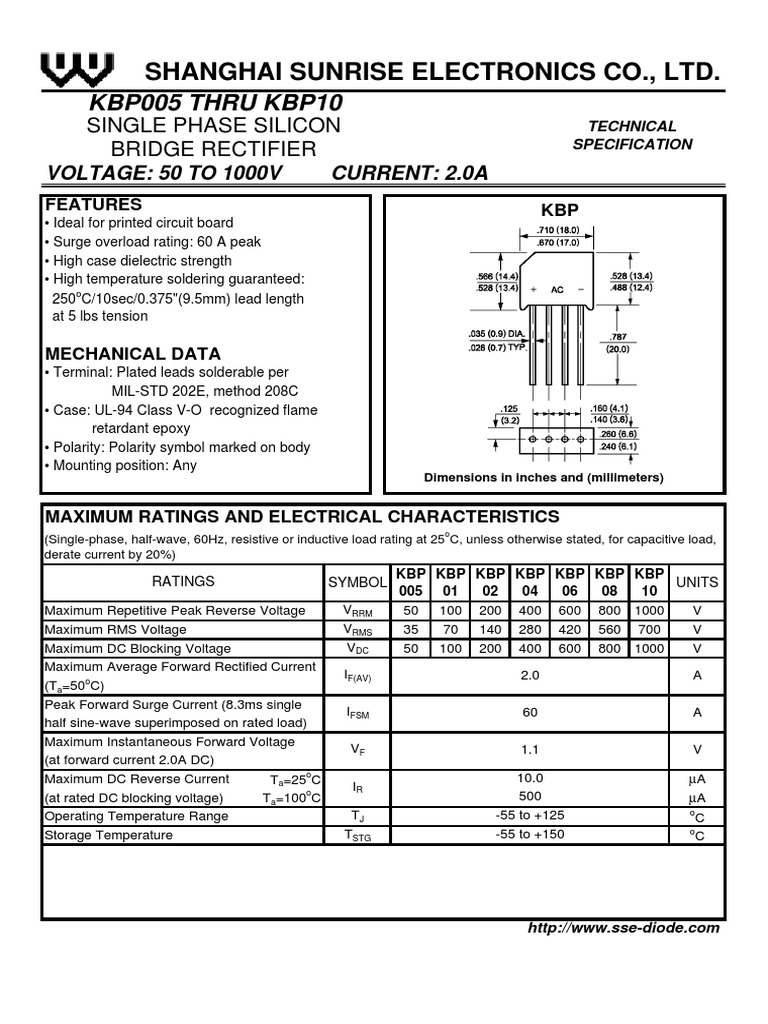 KBP02 2.0a Bridge Rectifier | PDF | Rectifier | Electronic Engineering