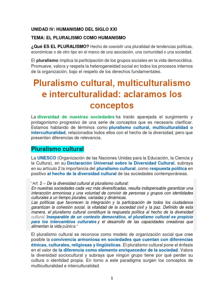 Pluralismo Cultural y Humanismo | PDF | La teoría crítica ...
