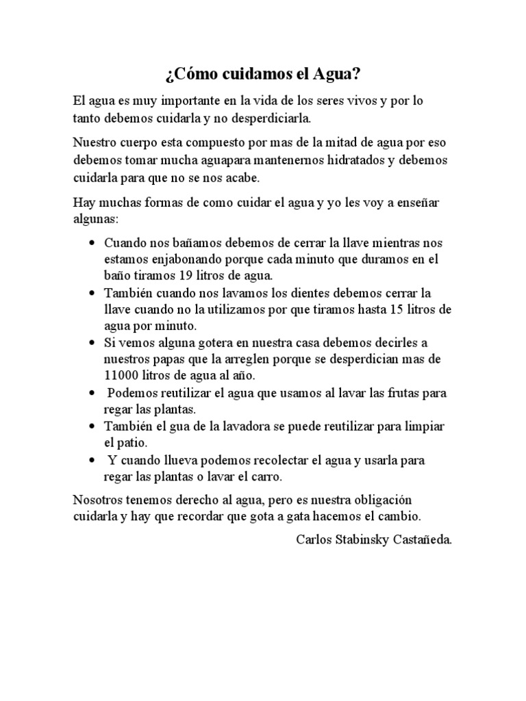 Cómo cuidamos el Agua 1ro primaria | PDF