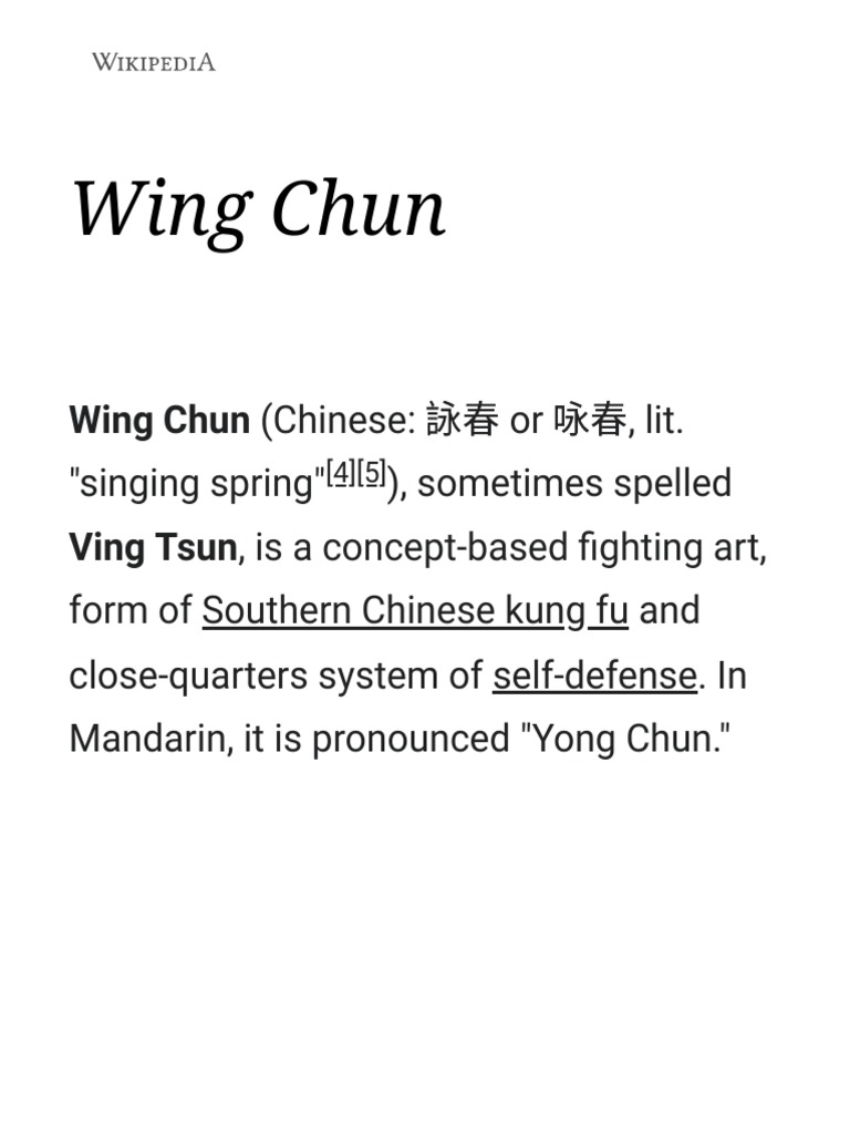 Wing Chun - Wikipedia | Download Free PDF | Wing Chun | Chinese Martial ...