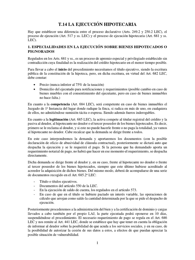 La Ejecución Hipotecaria | PDF | Pagos | Ley de hipotecas