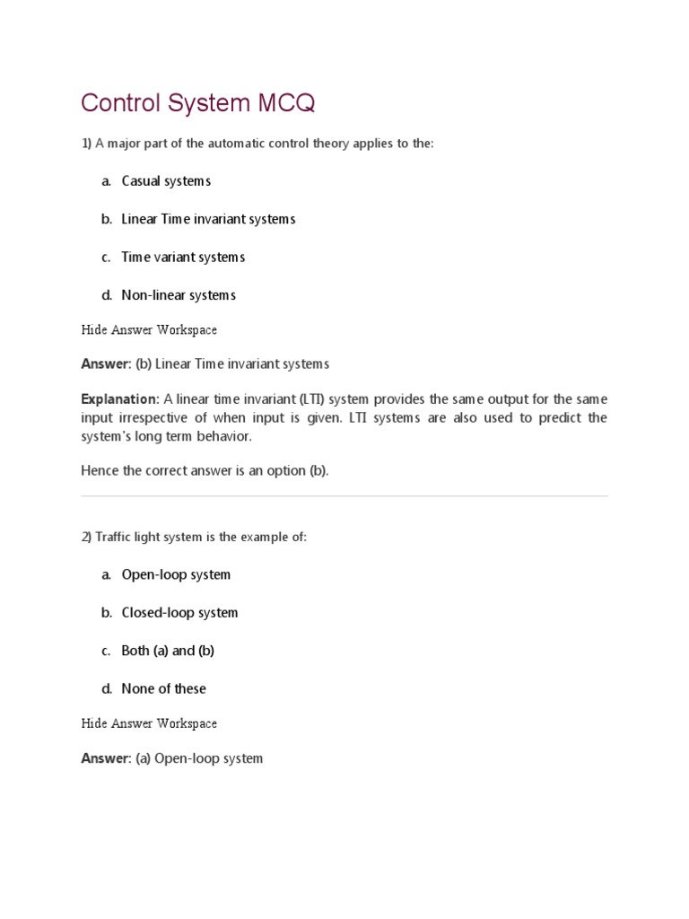 CS MCQS | PDF | Control Theory | Control System