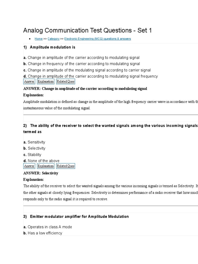 Com Mcqs Communication Pdf Frequency Modulation Modulation