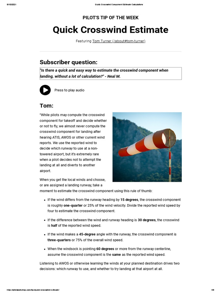 Quick Crosswind Component Estimation | PDF | Aviation | Aerospace