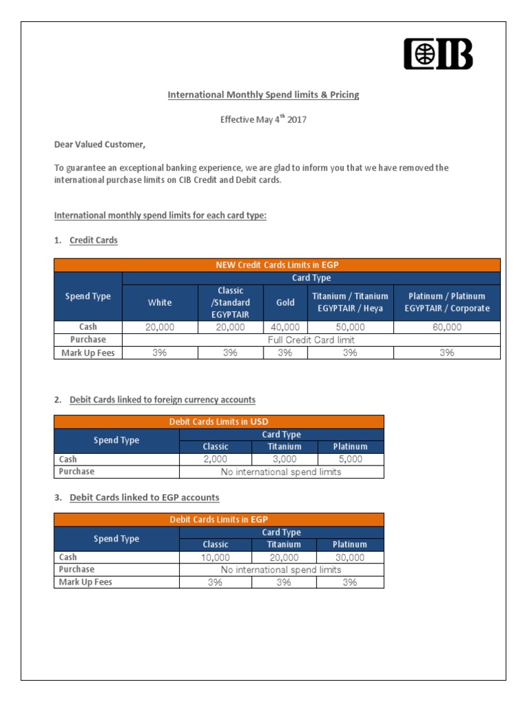 CIB International Card Limits Update | PDF | Retail Financial Services ...