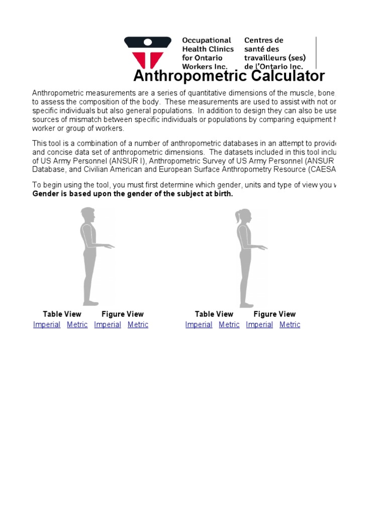 Ohcow Anthropometric Calculator - XLSX 2 | PDF