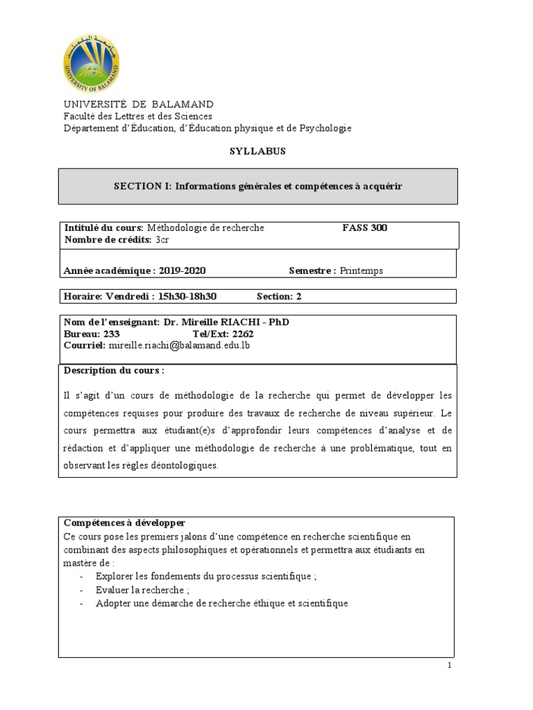 Syllabus FASS 300 | PDF