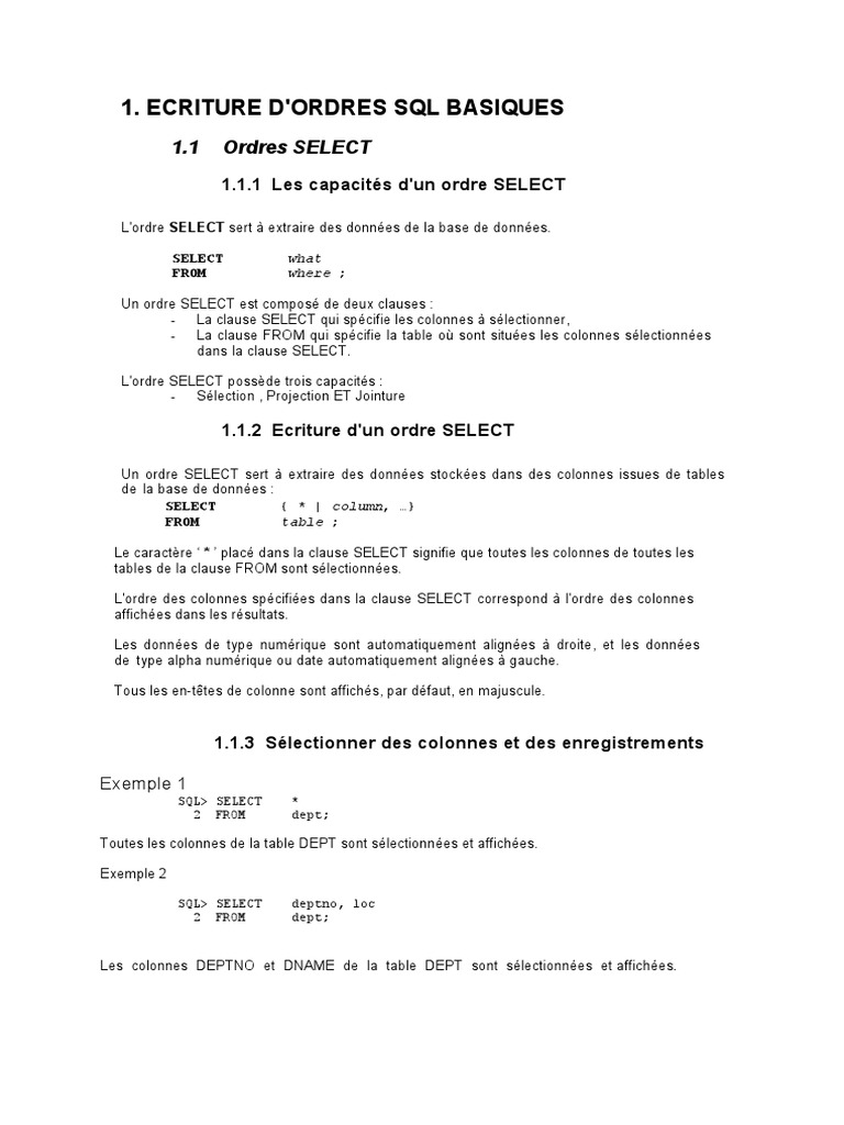 Ecriture Dordre SQL Basiques | PDF | SQL | Informatique