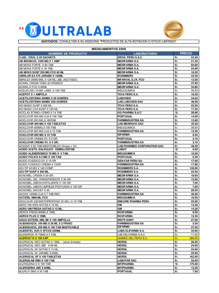 Ultralab Medicamentos | PDF | Tratamientos médicos | Compuestos orgánicos