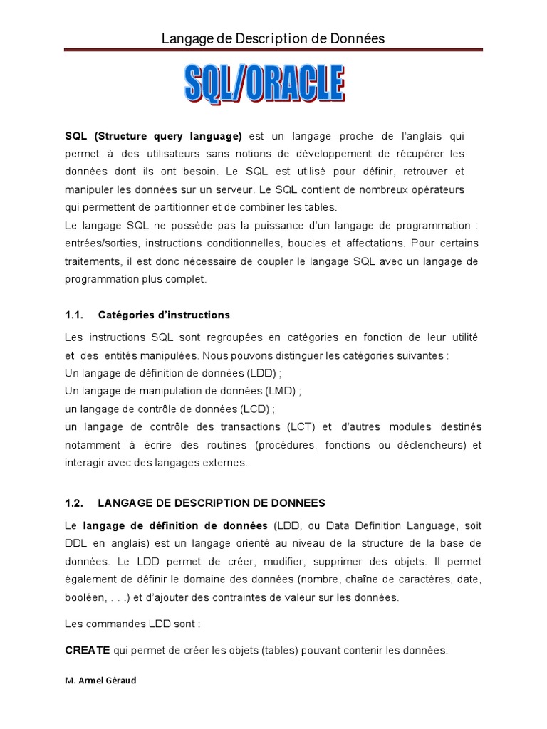 Introduction au Langage de Description de Données | PDF | Langage de ...