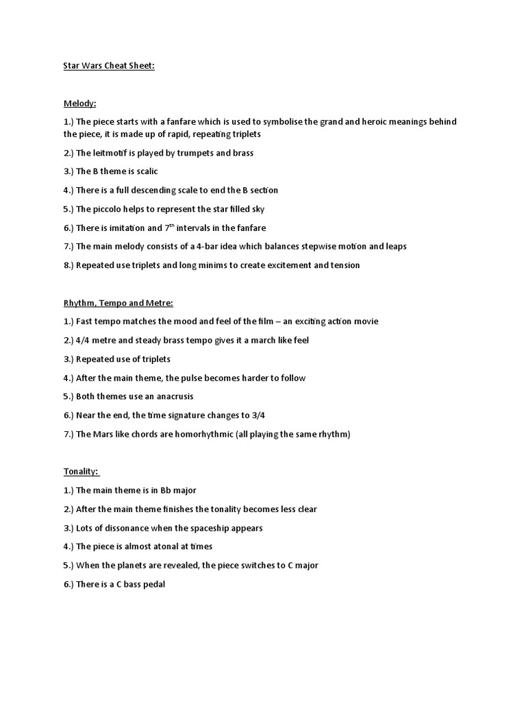 Star Wars Cheat Sheet | PDF