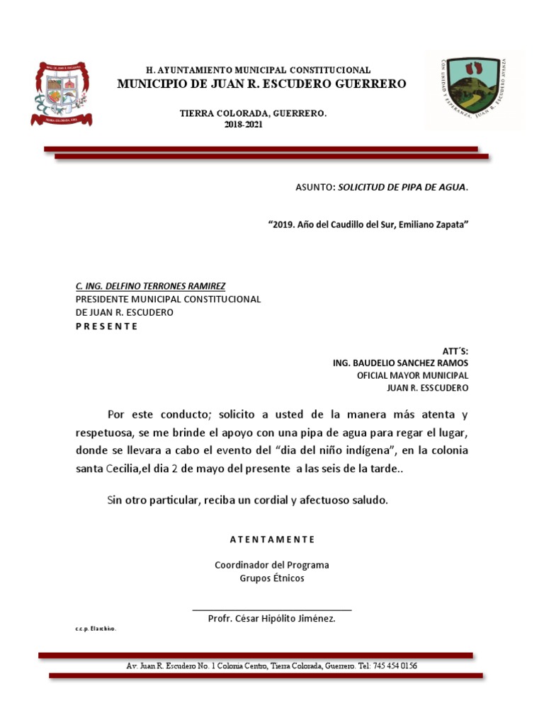 Solicitud Pipa de Agua | PDF | Viajes y turismo