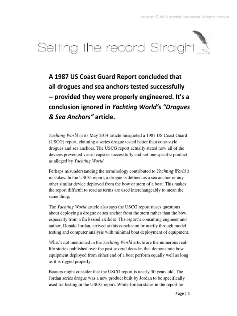 Yachting World Drogue Article | PDF | Anchor | Water Transport